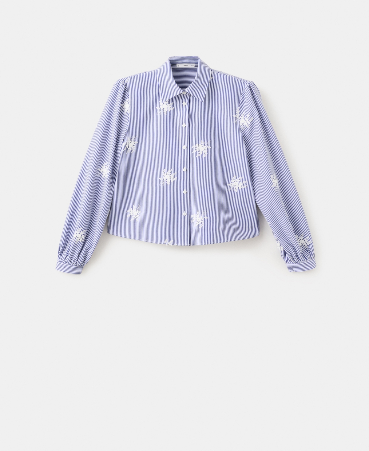 Click here for Mango Womens Embroidery Striped Shirt - Sky Blue prices
