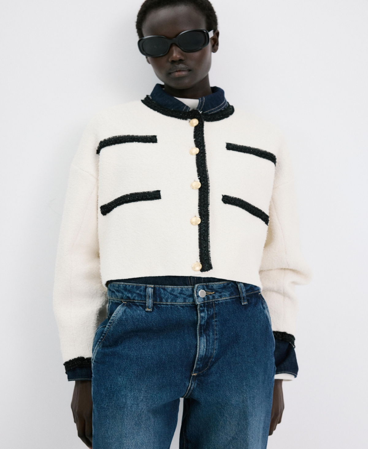 Click here for Mango Womens Contrasting Ribbed Cardigan - Ecru prices