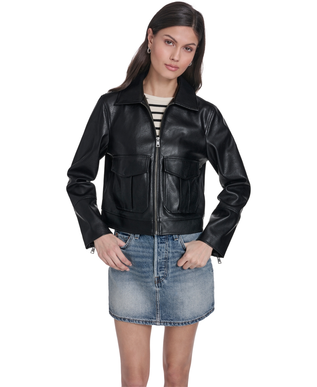 Click here for Levis Womens Faux Leather Zip-Front Jacket - Black prices