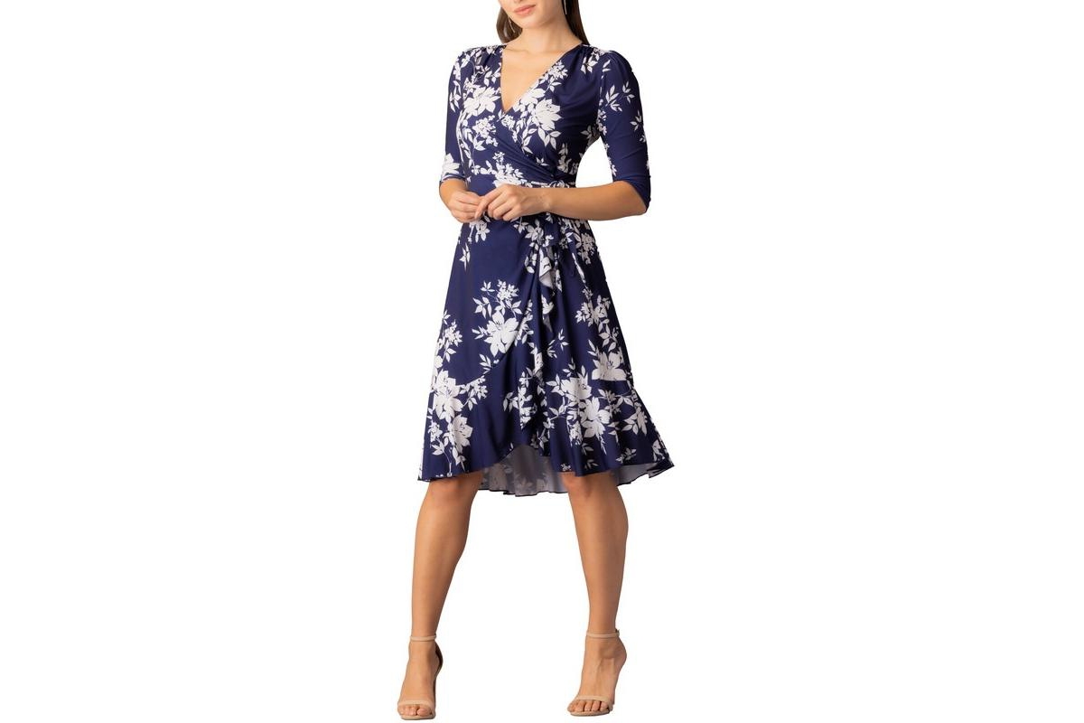 Click here for Kiyonna Womens Flirty Flounce Midi Wrap Dress with... prices