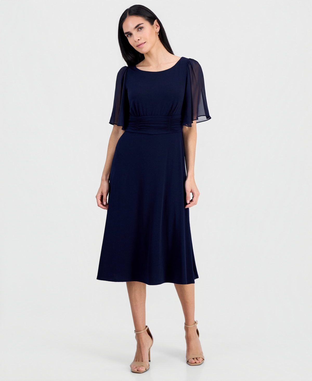 Click here for Connected Petite Flutter-Sleeve Midi Dress - Nvy prices