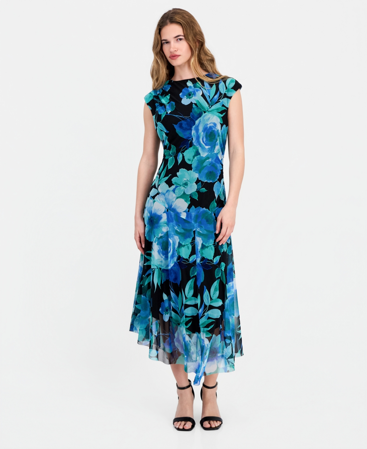 Click here for Connected Womens High-Neck Cap-Sleeve Mesh Dress -... prices