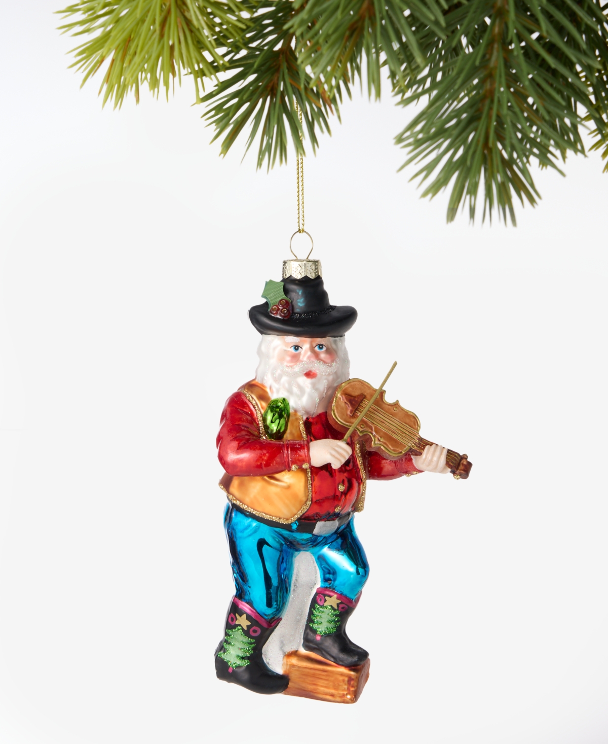 Click here for Holiday Lane Texas Glass Cowboy Santa Ornament  Ma... prices