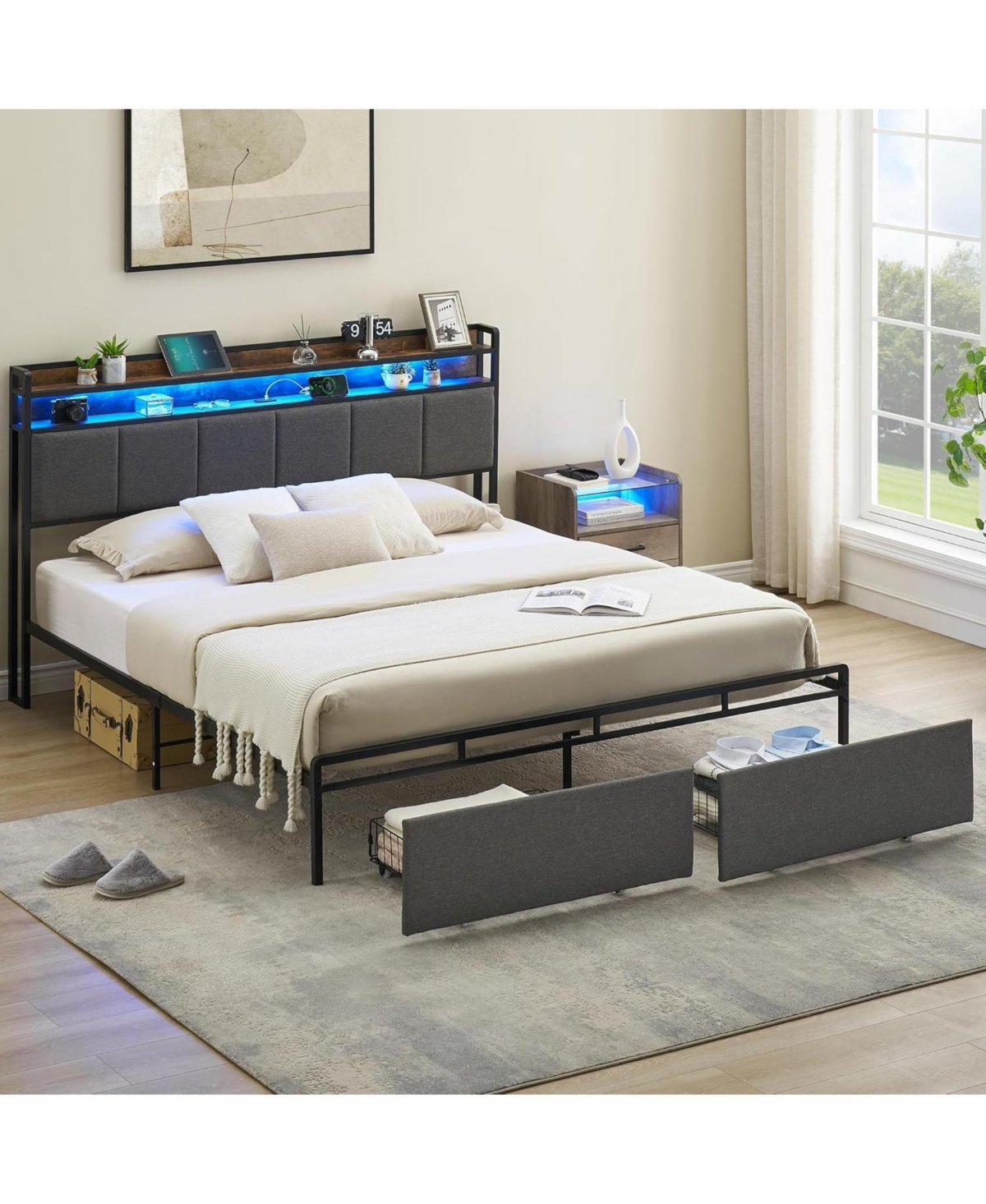 Click here for gaomon Queen Size Bed Frame with Headboard Shelves... prices