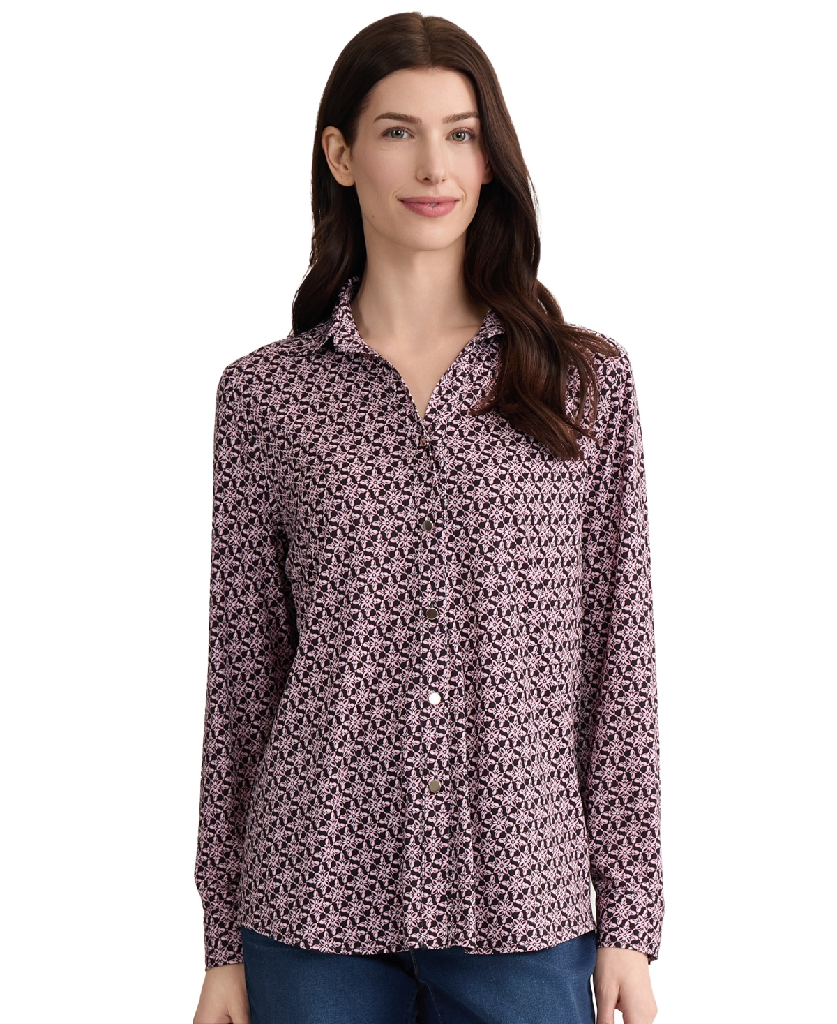 Click here for Jones New York Petite Long-Sleeve Button-Front Pri... prices