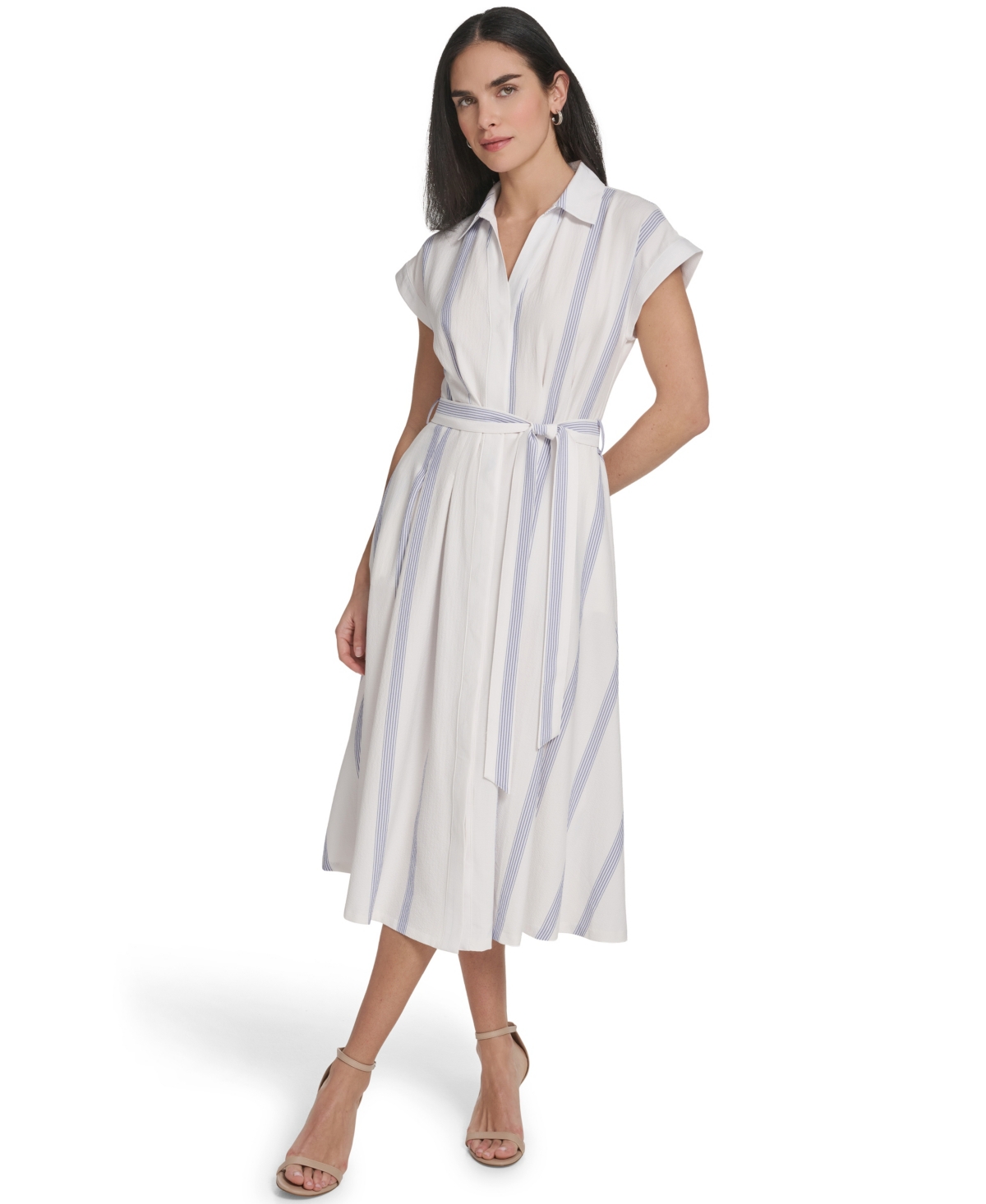 Click here for Calvin Klein Womens Striped Collared Neck Shirt Dr... prices