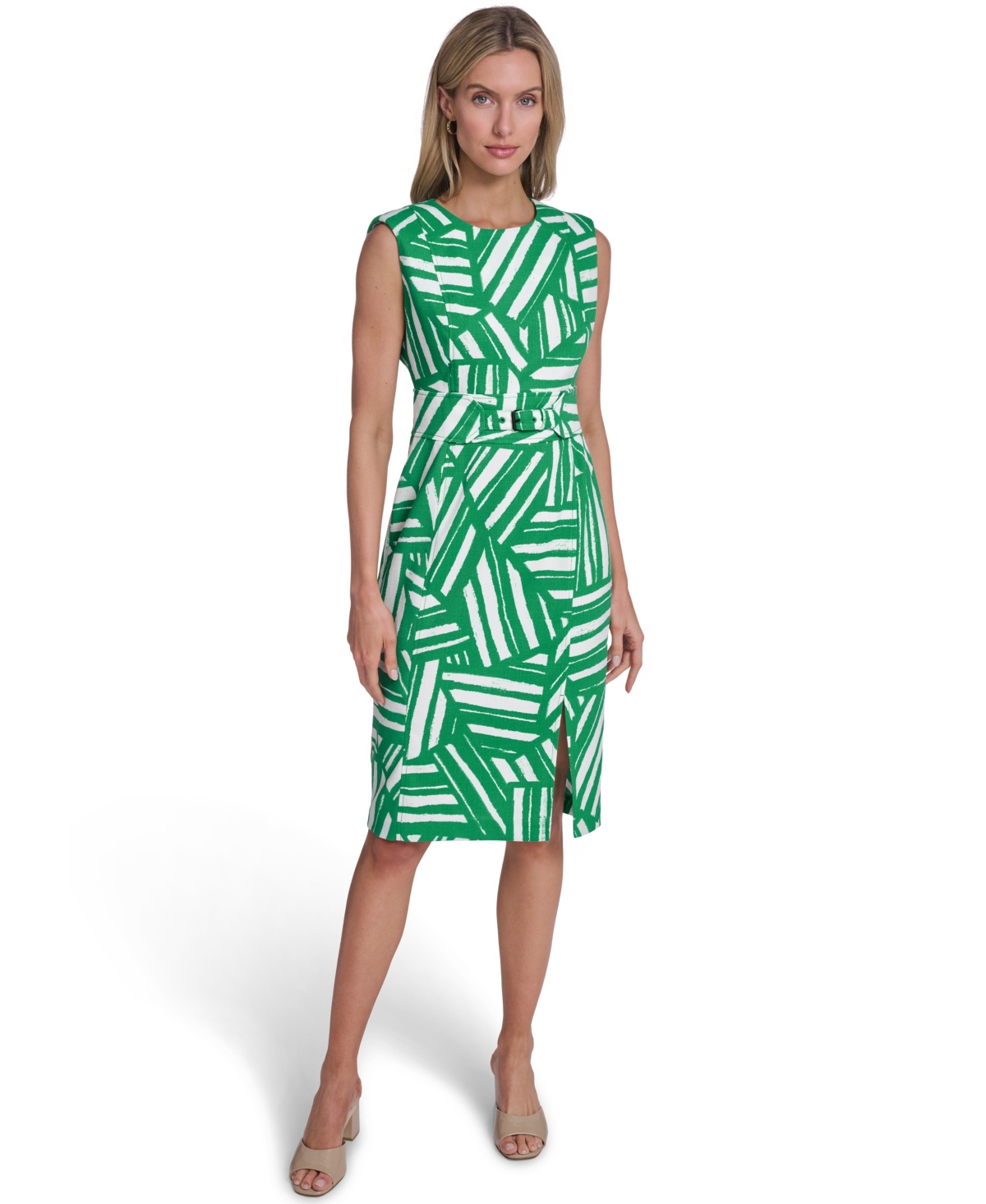 Click here for Calvin Klein Womens Printed Crew Neck Sheath Dress... prices