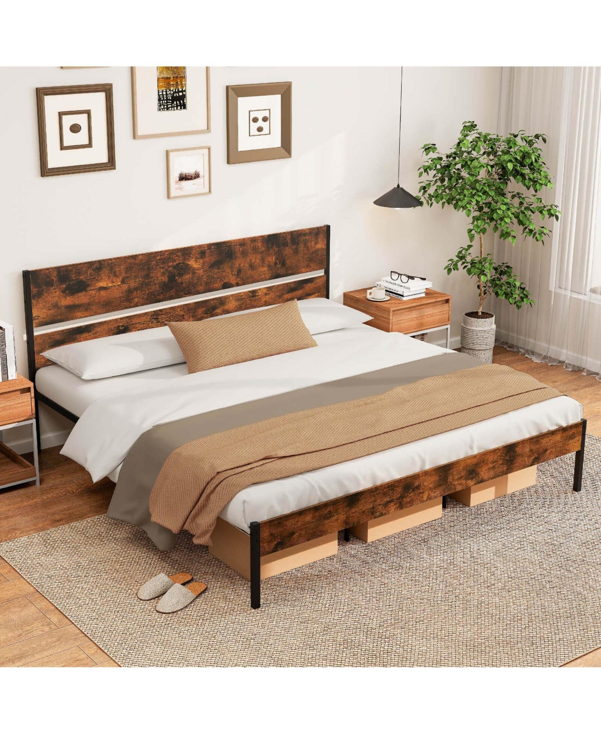 Click here for King Size Bed Frame with Wooden Headboard Under-Be... prices