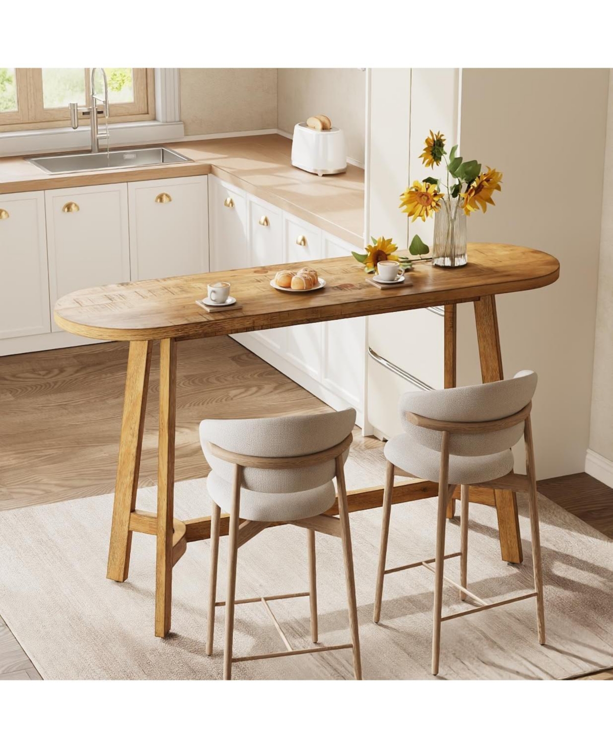 Click here for Tribesigns Solid Wood Bar Table with Footrest  63&... prices