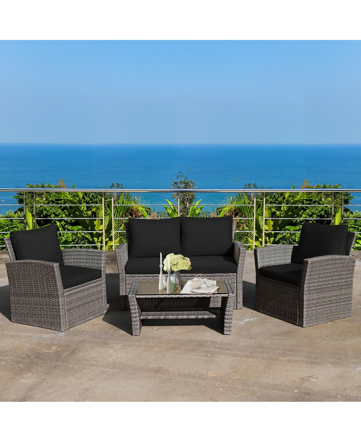 Click here for Costway 4 Pieces Patio Rattan Furniture Set with S... prices