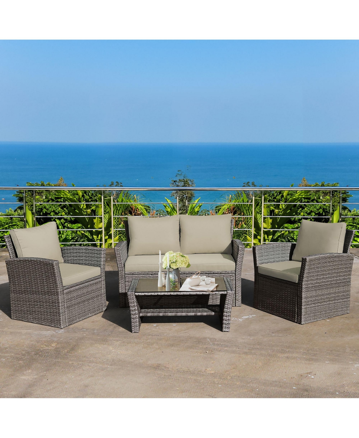 Click here for Costway 4 Pieces Patio Rattan Furniture Set with S... prices
