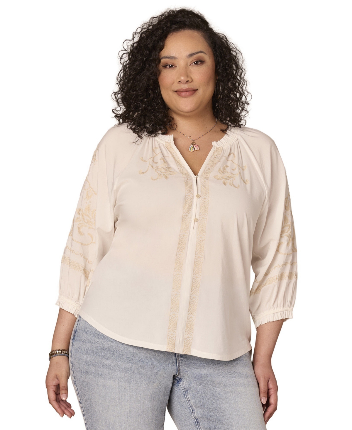 Click here for Democracy Plus Size Ruffle Edge Neck Top - Off Whi... prices