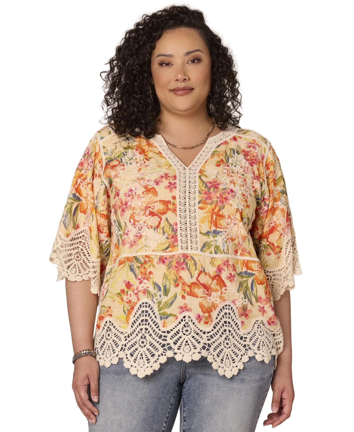 Click here for Democracy Plus Size Scallop Edge Peplum Top - Lemo... prices