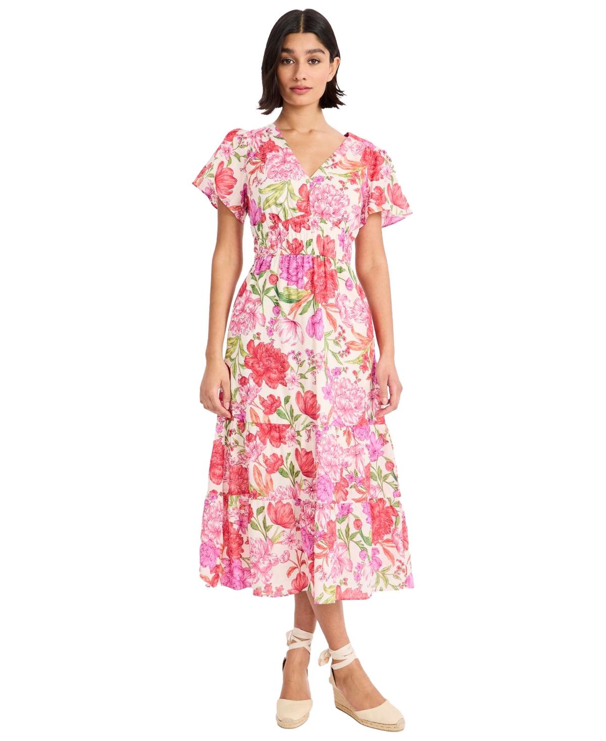 Click here for Maggy London Womens Puff-Sleeve V-Neck Midi Dress... prices