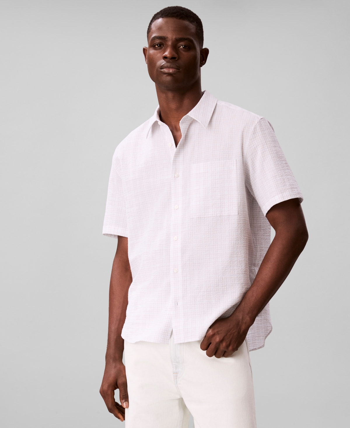 Click here for Calvin Klein Mens Short-Sleeve Crinkle Poplin Shir... prices