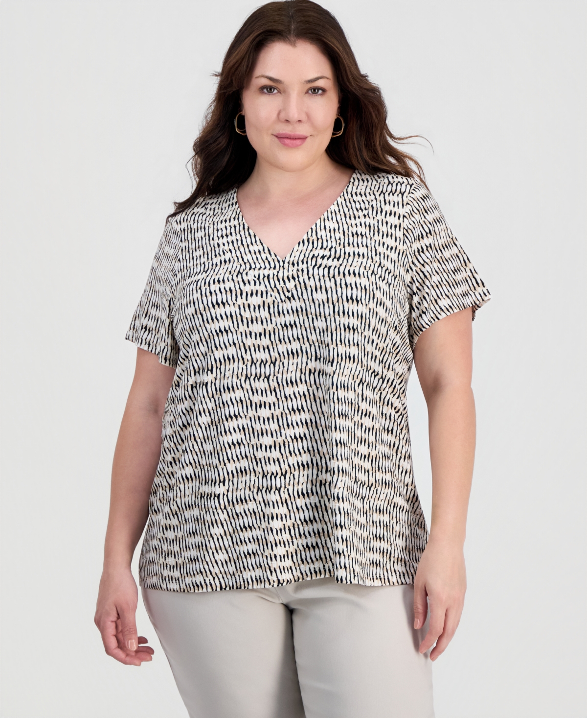 Click here for Jm Collection Plus Size Isabella Dot V-Neck Flutte... prices