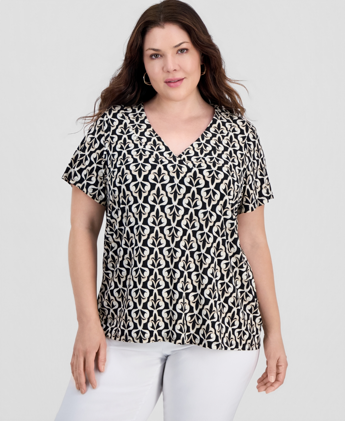 Click here for Jm Collection Plus Size Mia Tile V-Neck Flutter-Sl... prices