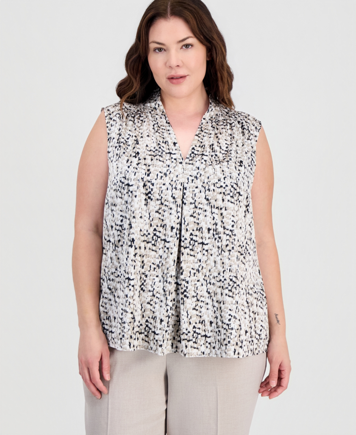 Click here for Kasper Plus Size V-Neck Front-Pleat Top - Summer S... prices