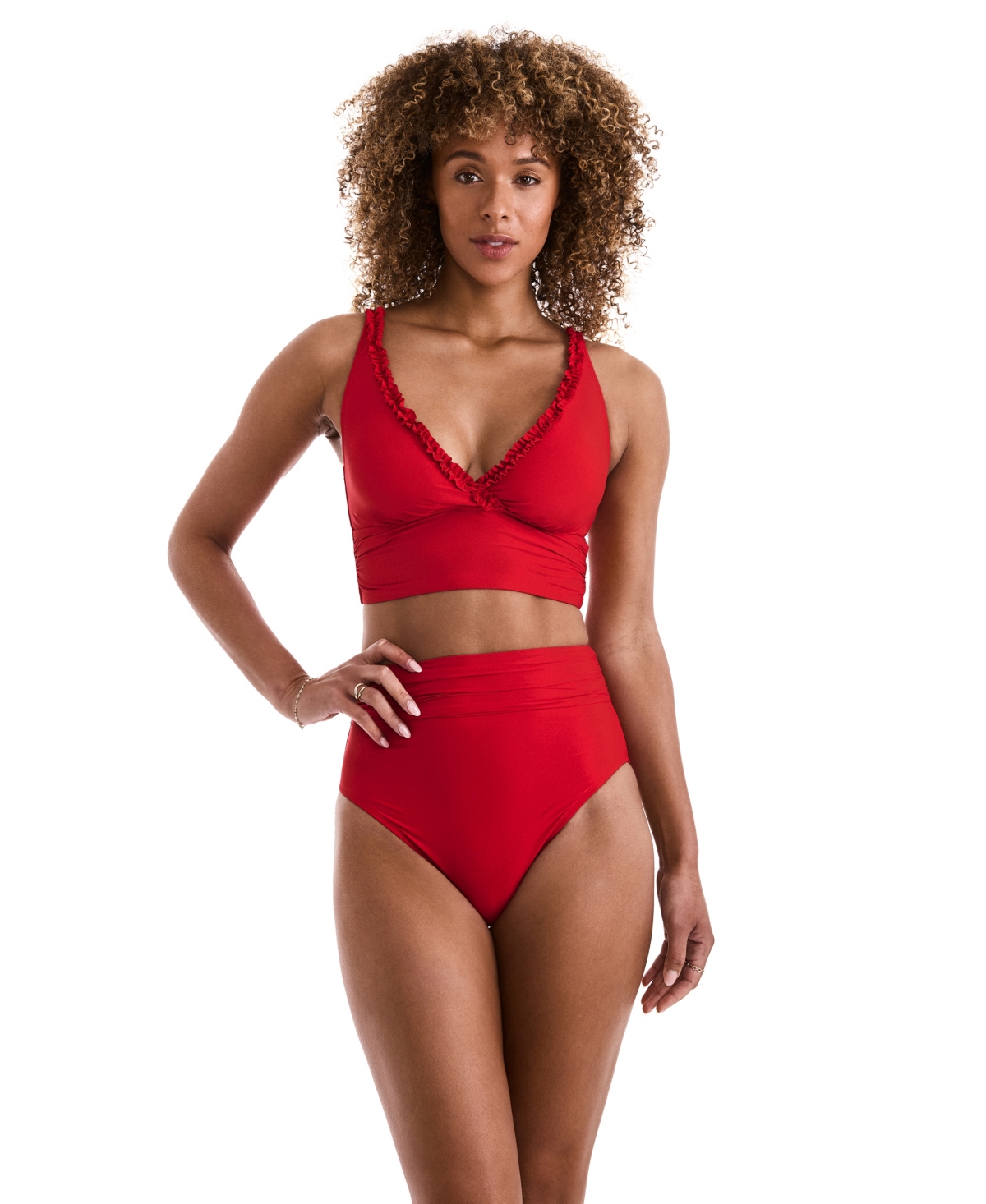 Click here for Mimi Flamingo Womens Sonny Ruffle-Neck Midkini - C... prices