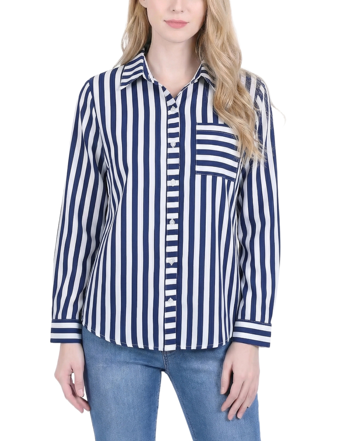 Click here for Ny Collection Womens Long-Sleeve Blouse with Chest... prices