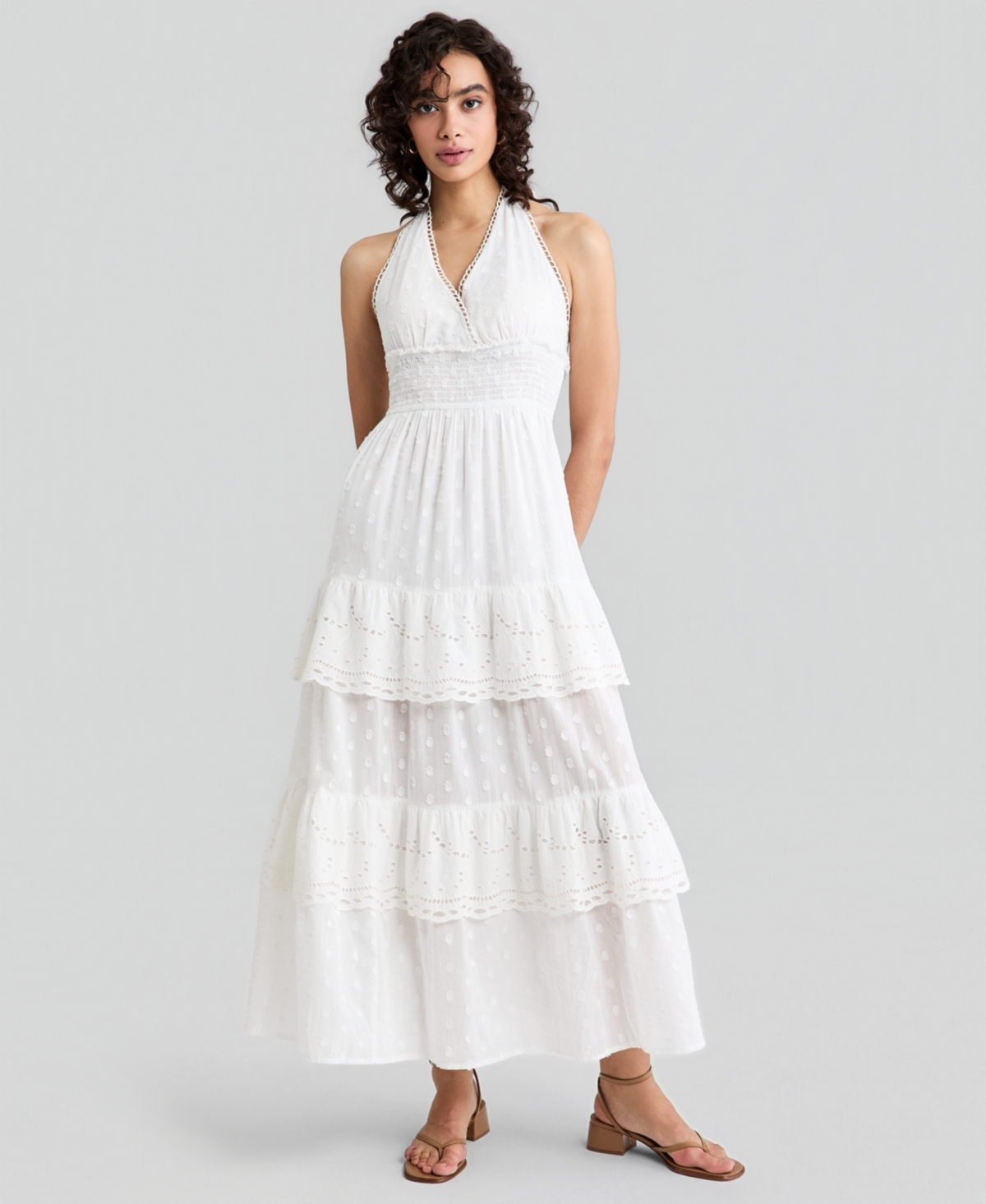 Click here for And Now This Womens Cotton Halter Tiered Maxi Dres... prices