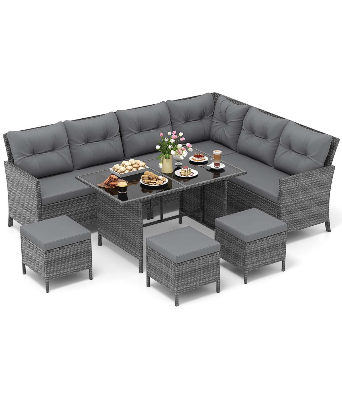 Click here for Gymax Set of 7 Dining Furniture Set Pe Rattan Sect... prices