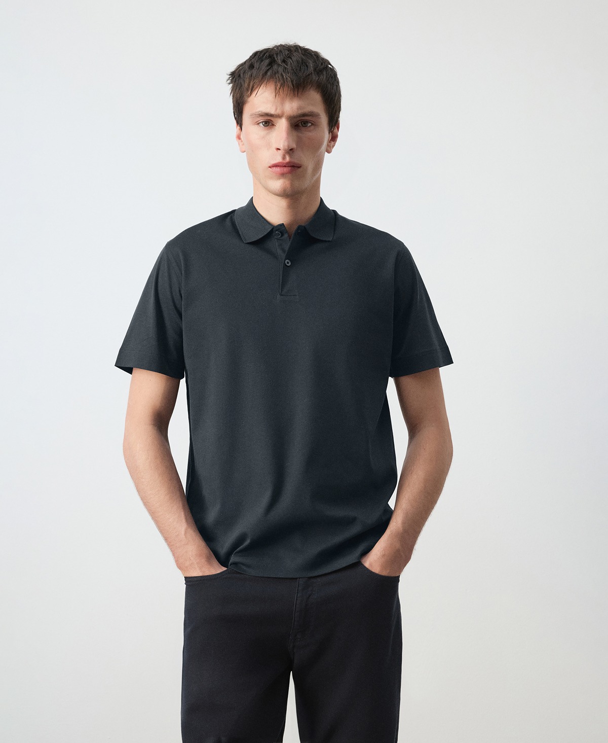 Click here for Mango Mens Cotton Fine-Knit Polo Shirt - Navy prices