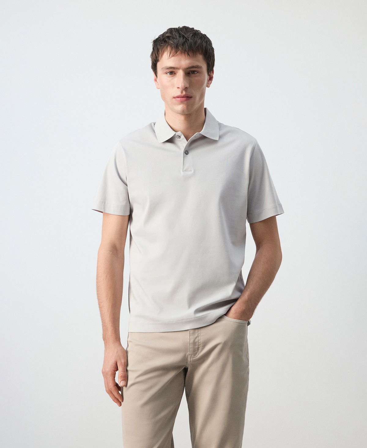 Click here for Mango Mens Cotton Fine-Knit Polo Shirt - Ice Gray prices