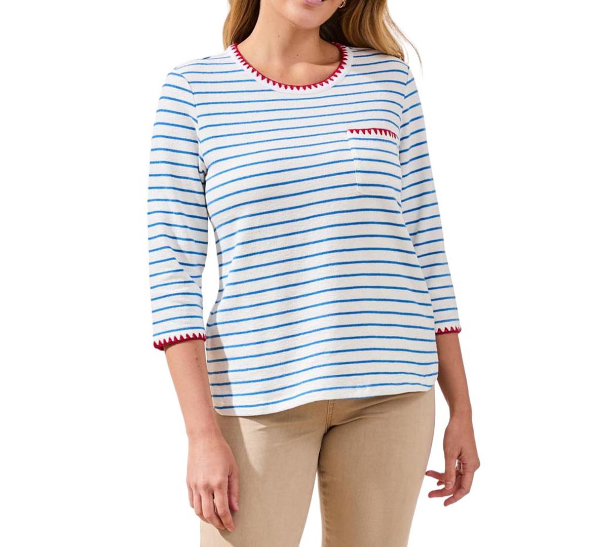 Click here for Tribal Womens Textured Stripe Knit 3/4-Sleeve Top... prices