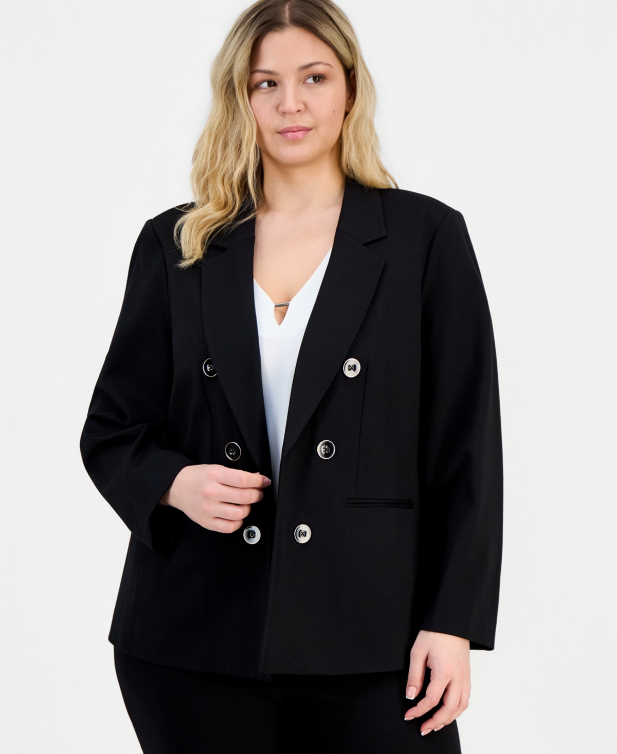 Click here for Jones New York Plus Size Faux Double-Breasted Open... prices