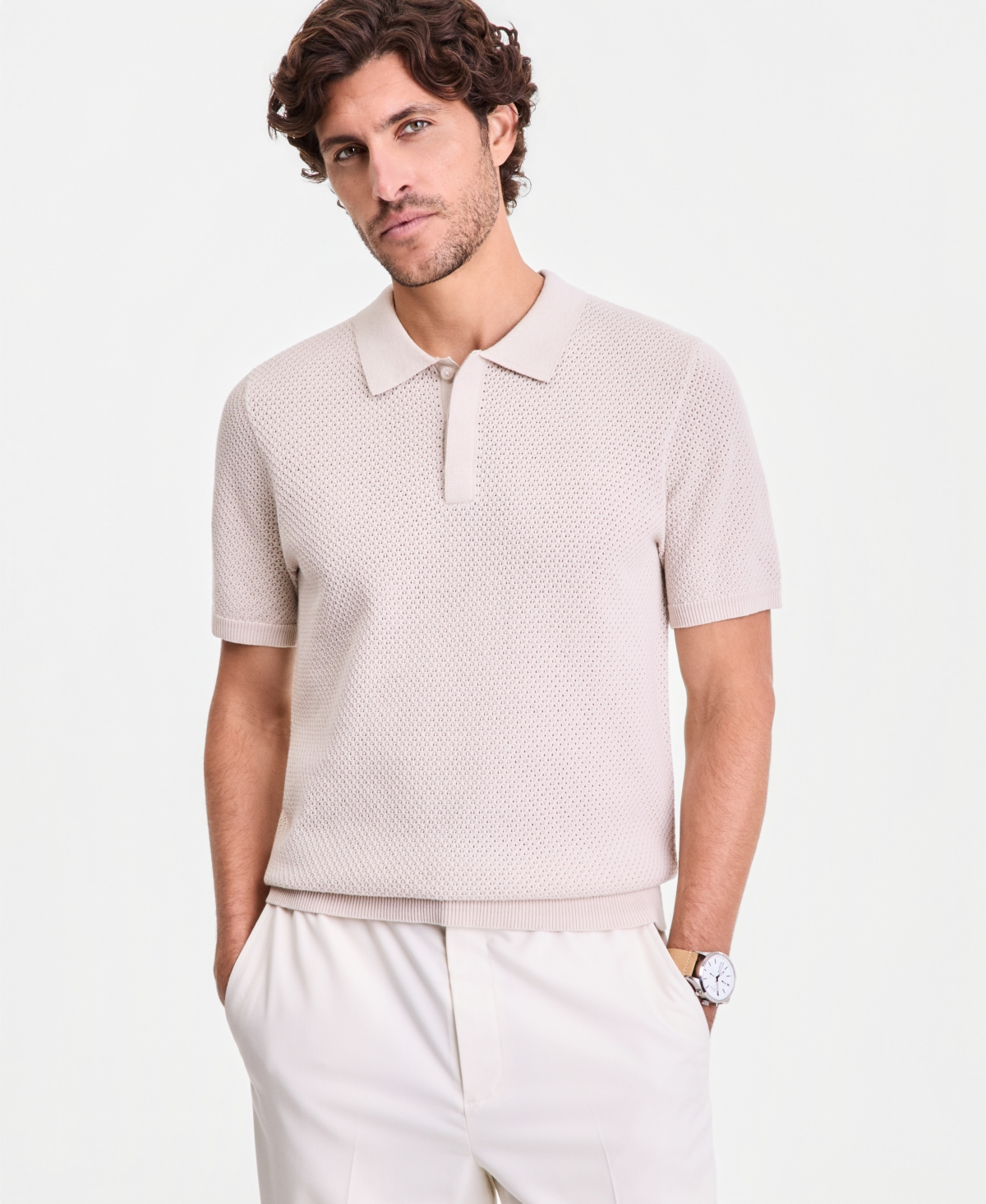 Click here for Alfani Mens Short-Sleeve Textured Collared Sweater... prices