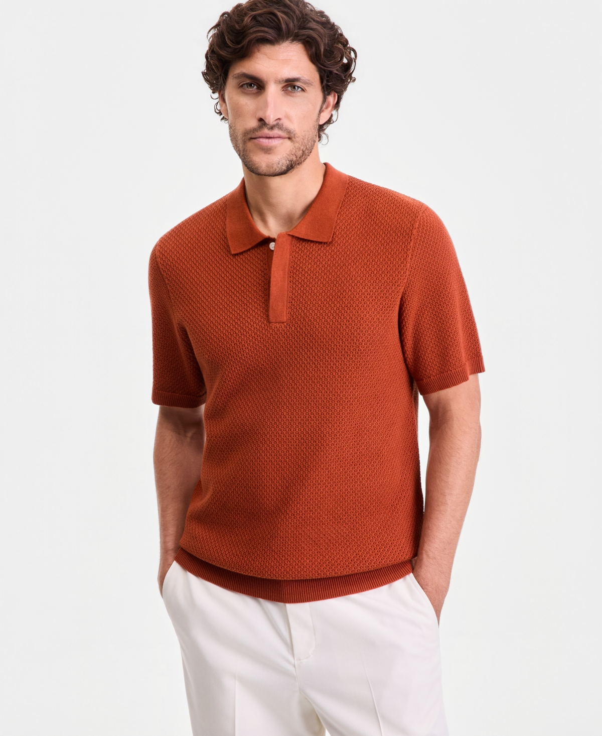 Click here for Alfani Mens Short-Sleeve Textured Collared Sweater... prices