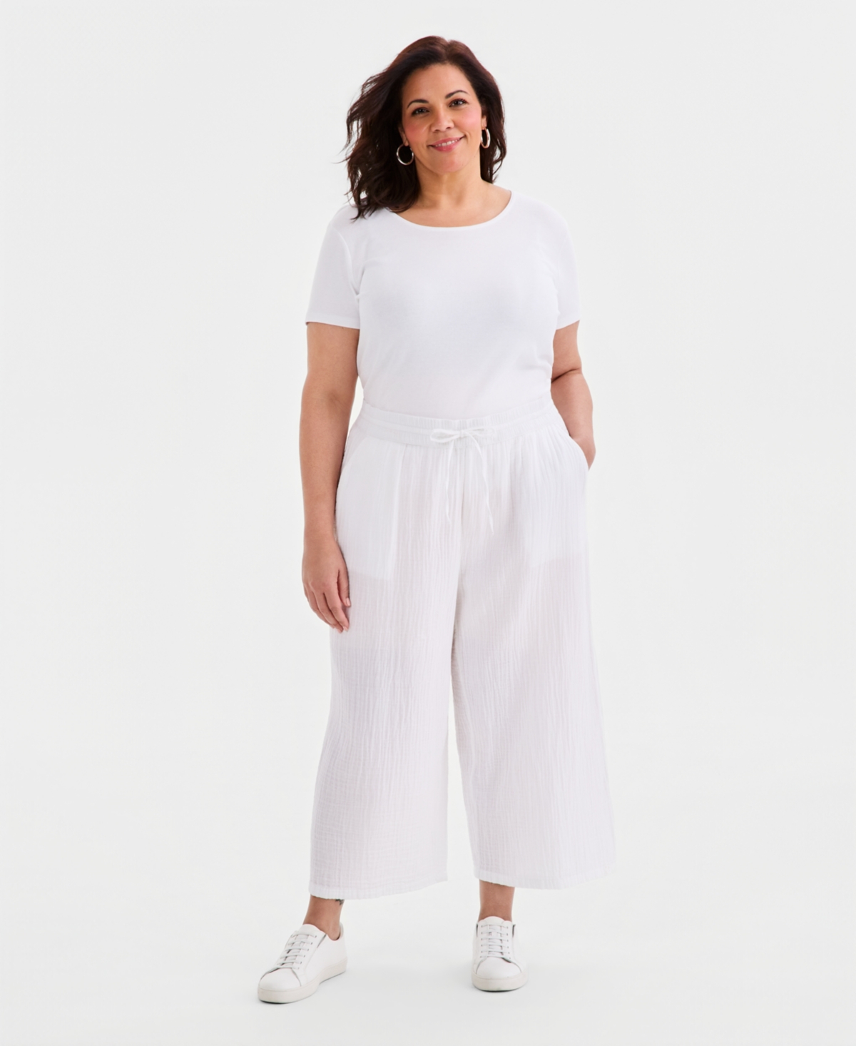 Click here for Style & Co Plus Size Cotton Gauze Cropped Drawstri... prices