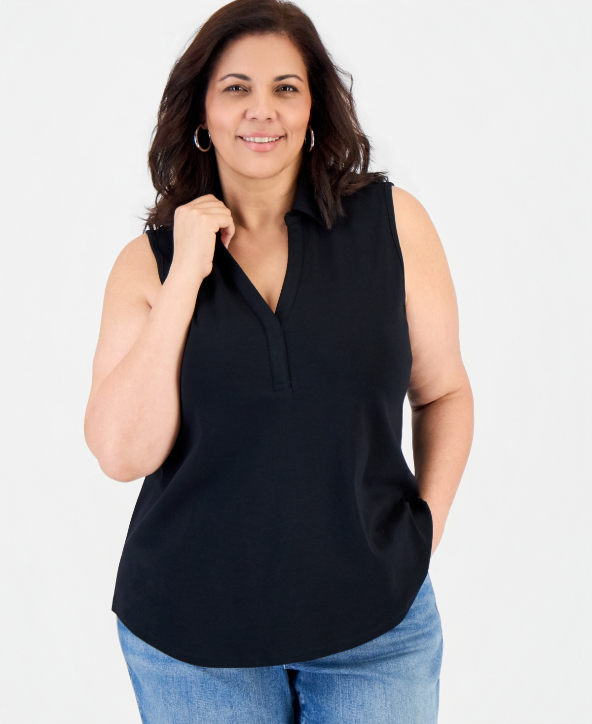 Click here for Style & Co Plus Size Cotton Johnny Collar Tank  Ma... prices