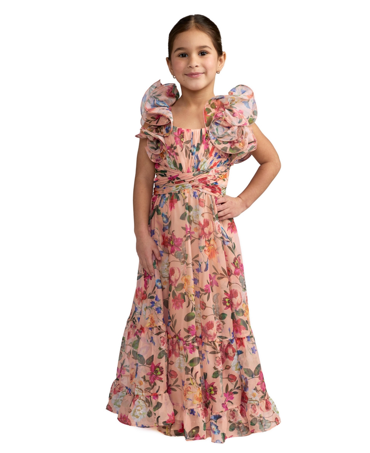 Click here for Mac Duggal Little Girls Chiffon Ruffle Shoulder Dr... prices