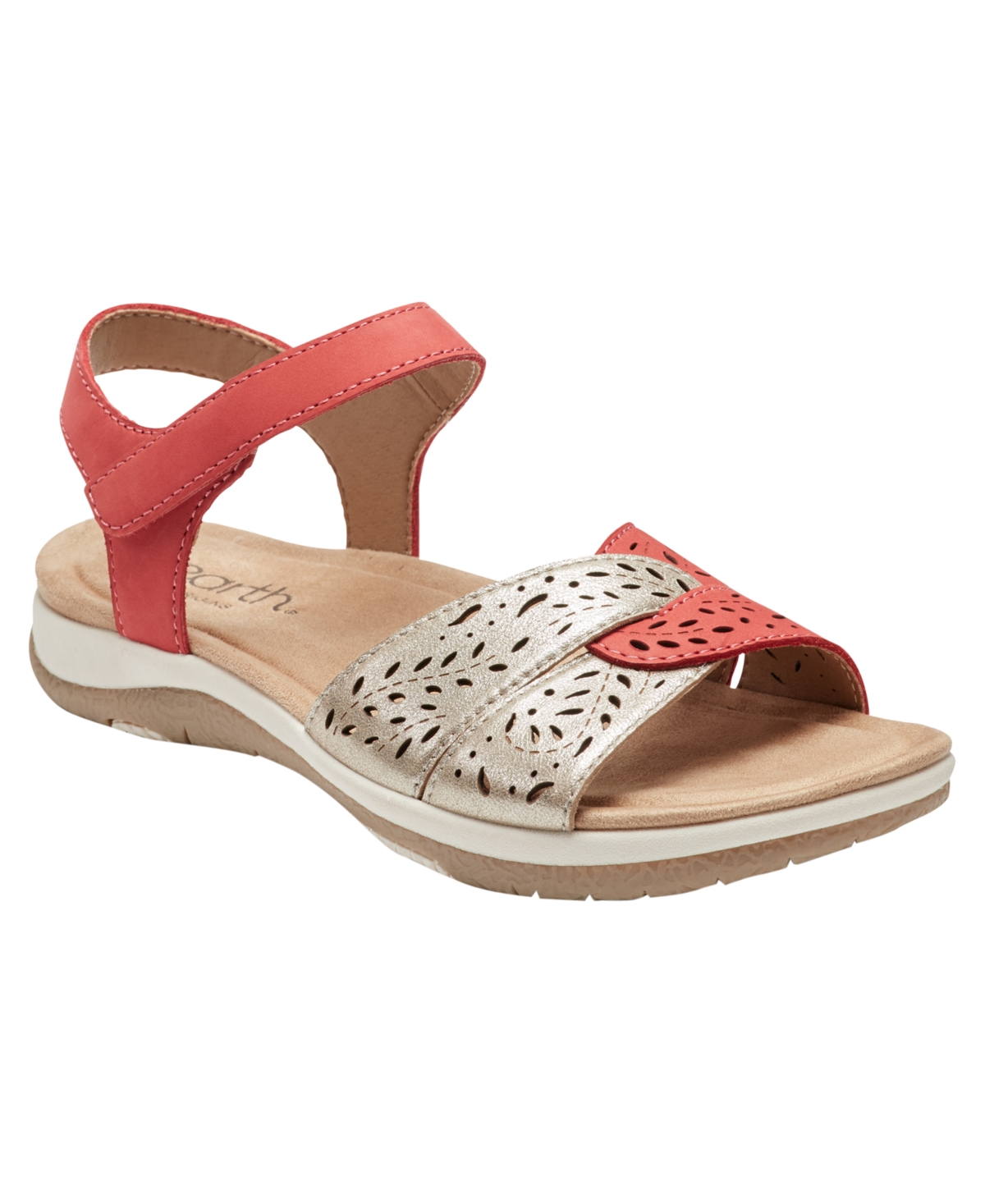 Click here for Earth Womens Sylo Perforated Flat Sandals - Red/Go... prices