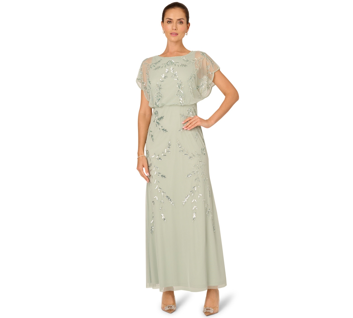 Click here for Papell Studio Womens Beaded Flutter-Sleeve Blouson... prices
