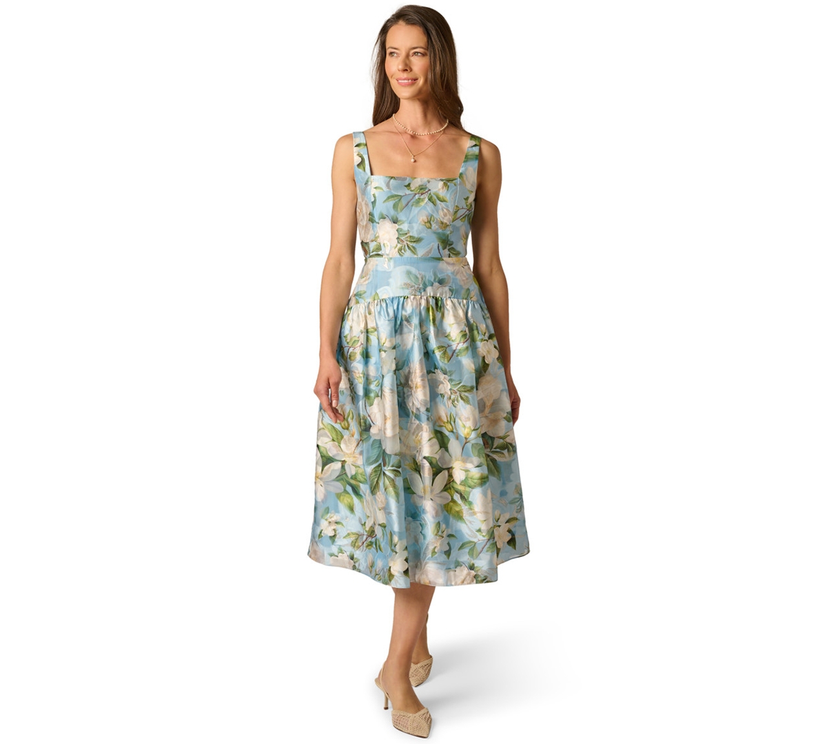 Click here for Adrianna Papell Womens Shirred Square Neck Midi Dr... prices