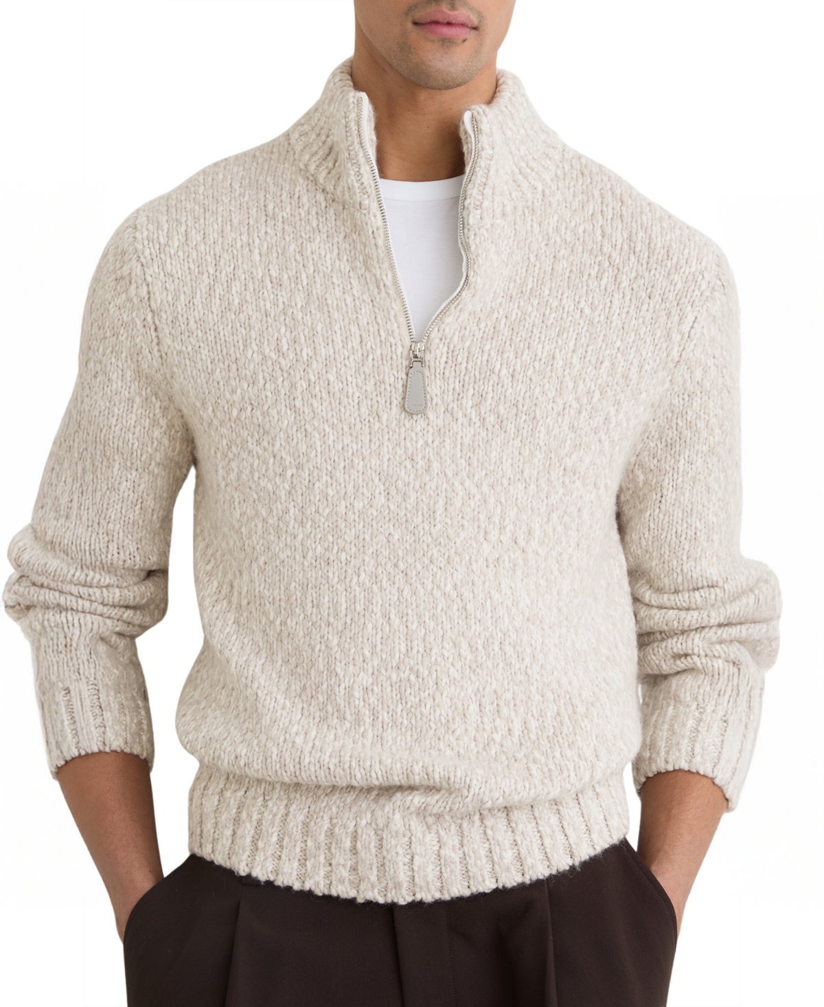 Reiss Mens Marled Half-Zip Knitted Jumper with Wool - Gray