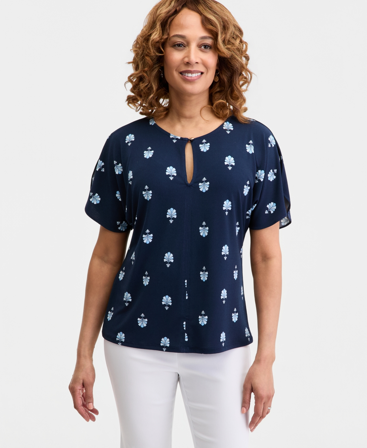 Click here for Jm Collection Womens Short Dolman Sleeve Printed K... prices