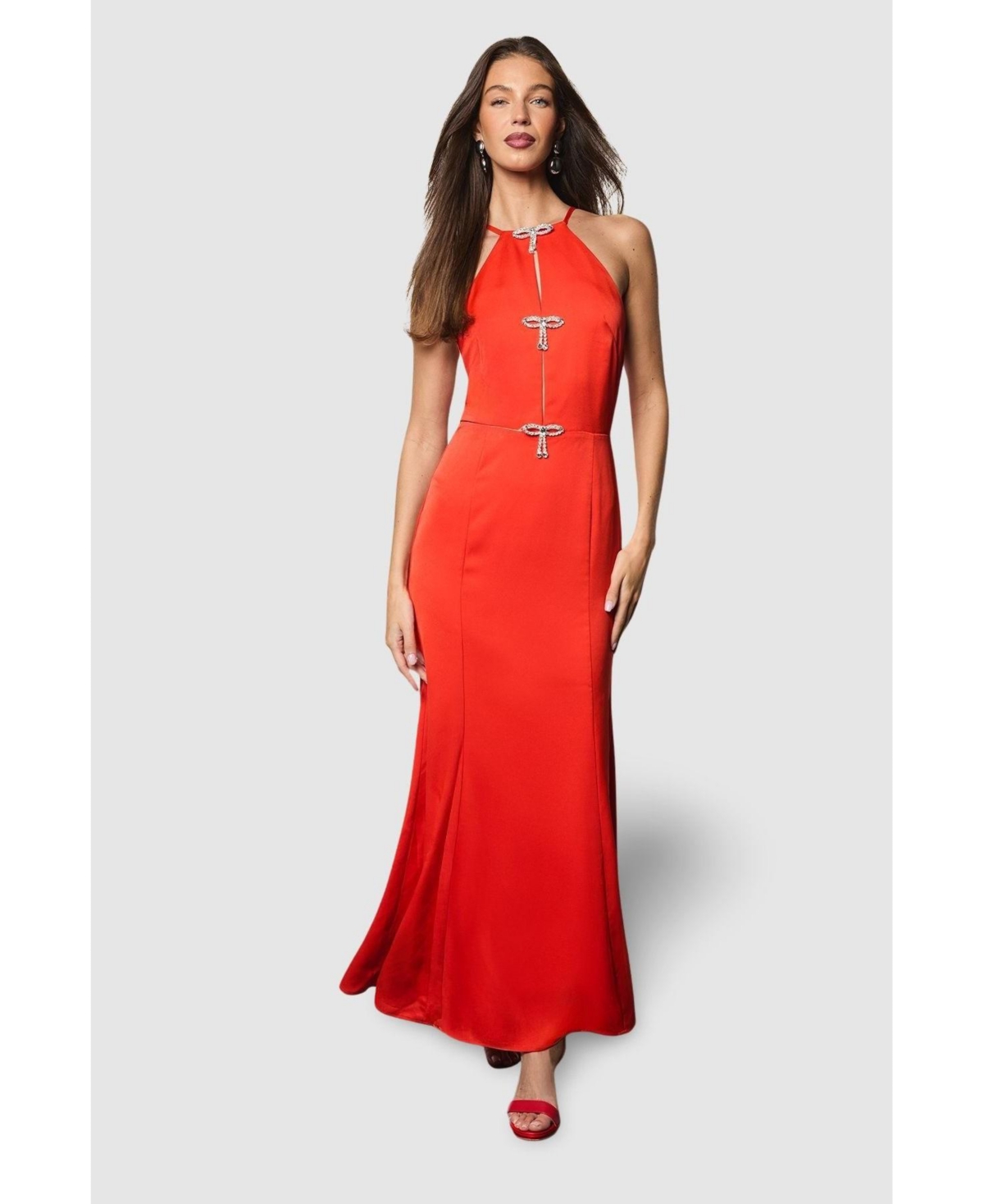 Click here for Coast Womens Diamante Bow Halter Maxi Dress - Red prices