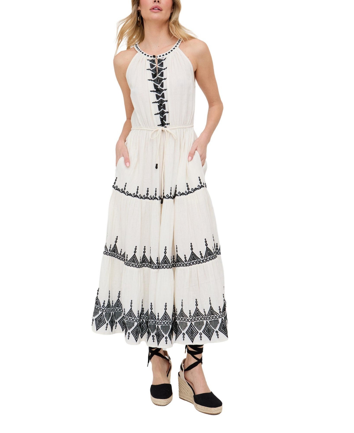 Click here for Raffya Womens Mia Halter Neck Embroidered Maxi Dre... prices