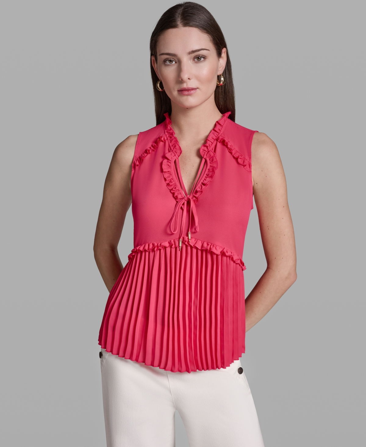 Click here for Bcbg Womens Ruffles Pleated Hem Top - Sunset Rose prices