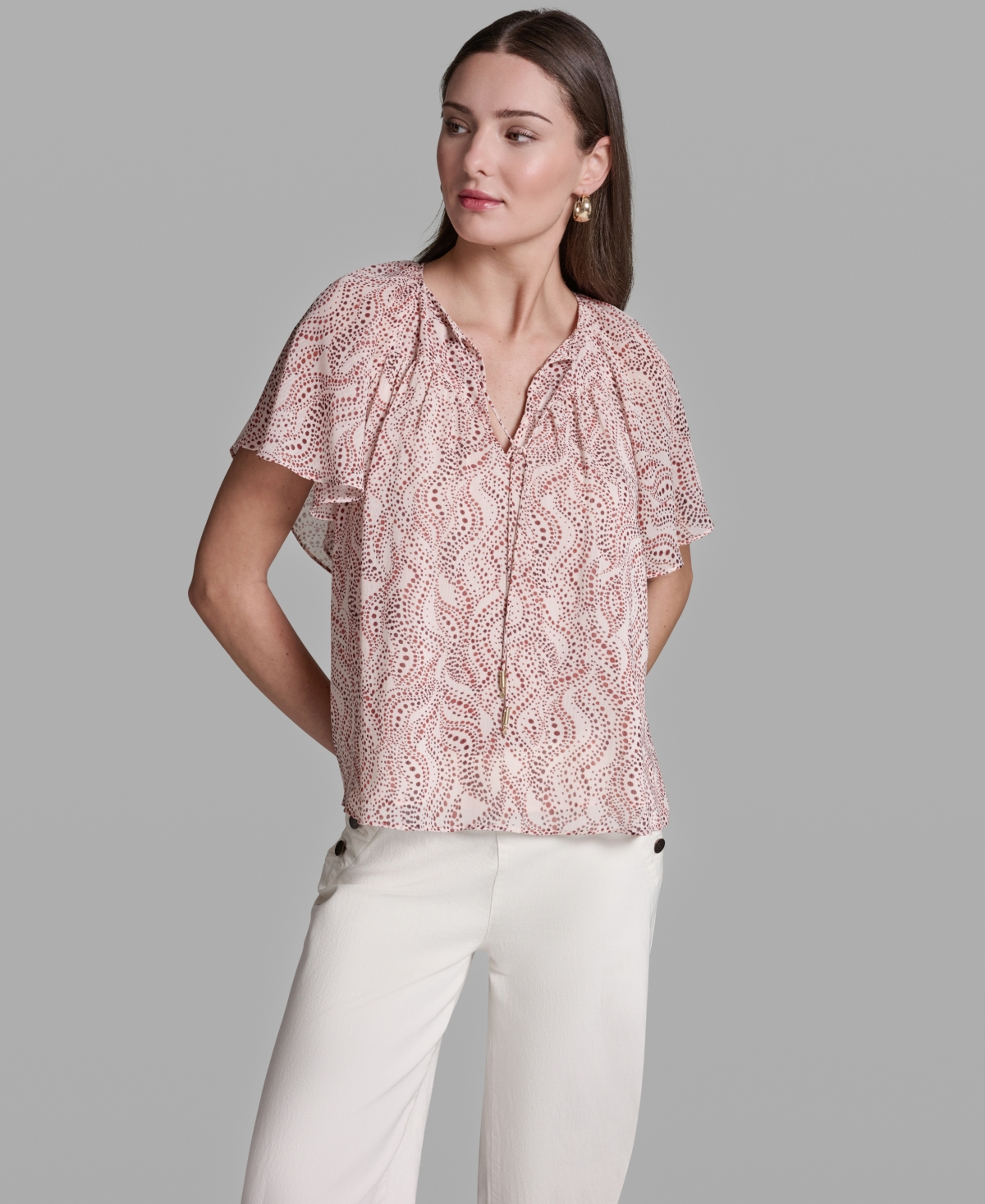 Click here for Bcbg Womens Short-Sleeve V-Neck Top - Almond Creme... prices