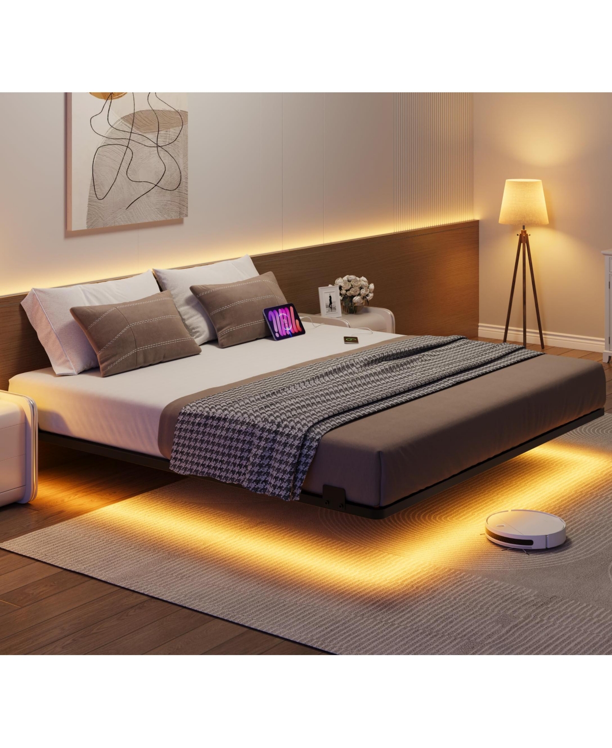 Click here for gaomon King Floating Bed Frame with Led Lights  Ch... prices