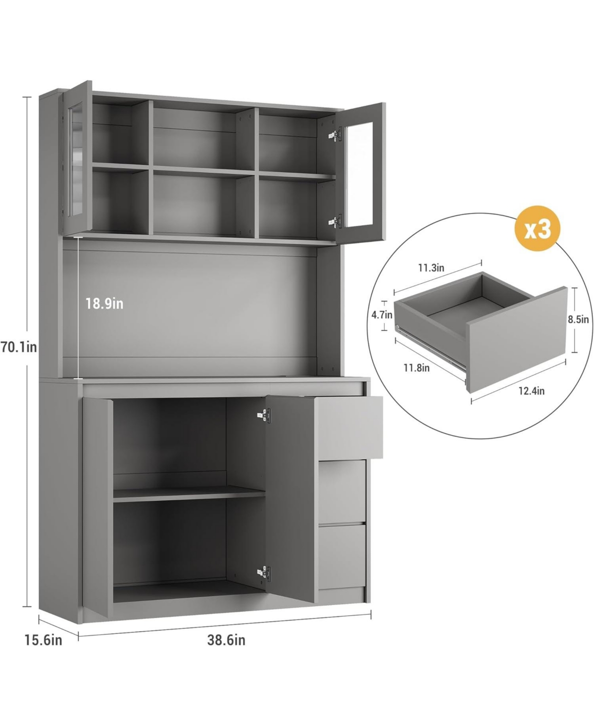Click here for gaomon 71 Inch Tall Grey Kitchen Pantry Cabinet wi... prices