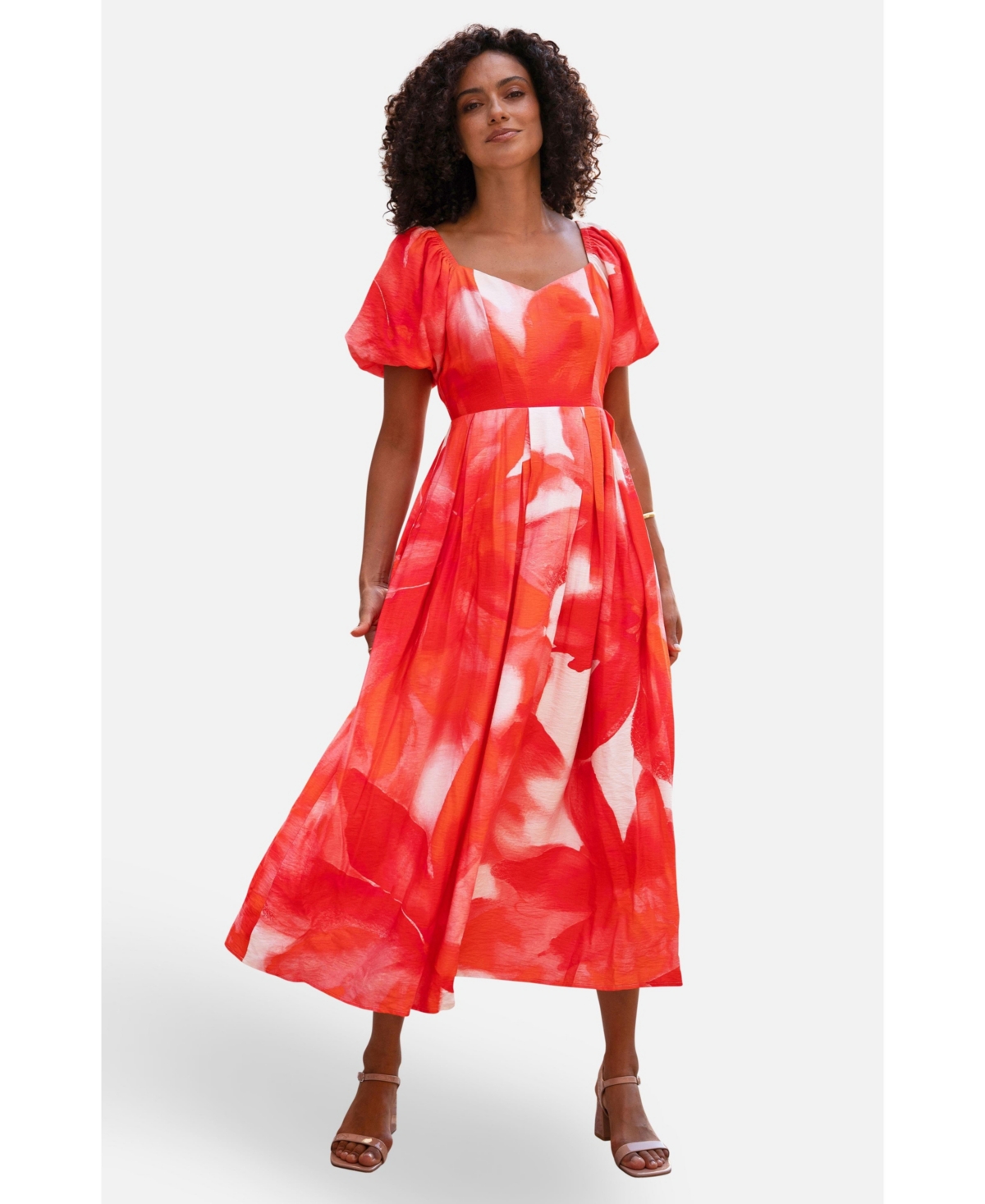 Click here for Yumi Womens Floral Midi Dress With Puff Sleeves -... prices