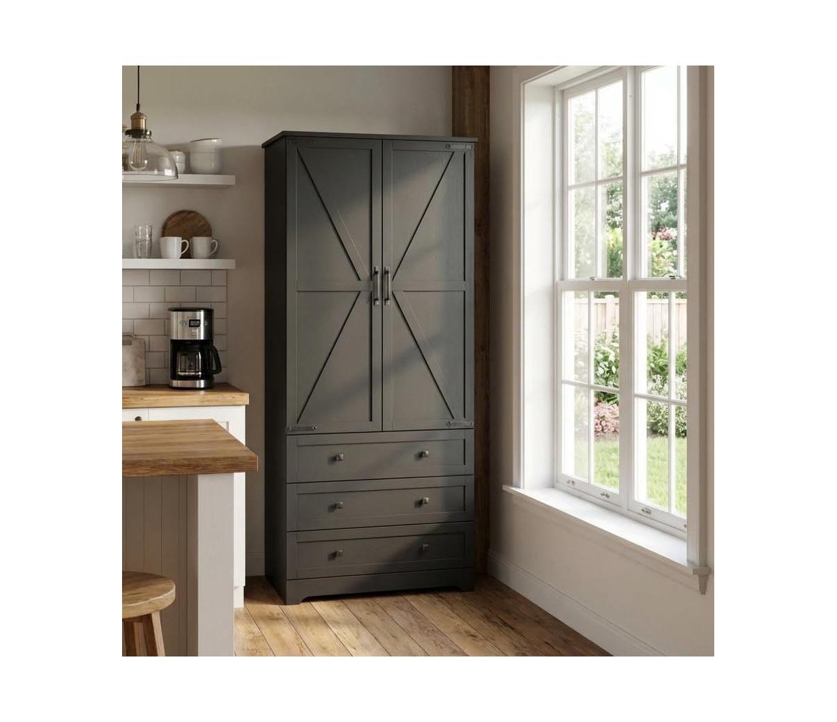 Click here for gaomon Farmhouse Kitchen Pantry Cabinet - Wood Kit... prices
