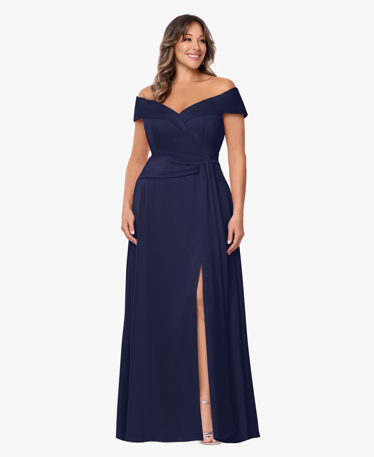 Click here for Xscape Plus Size Off-The-Shoulder A-Line Gown - Na... prices