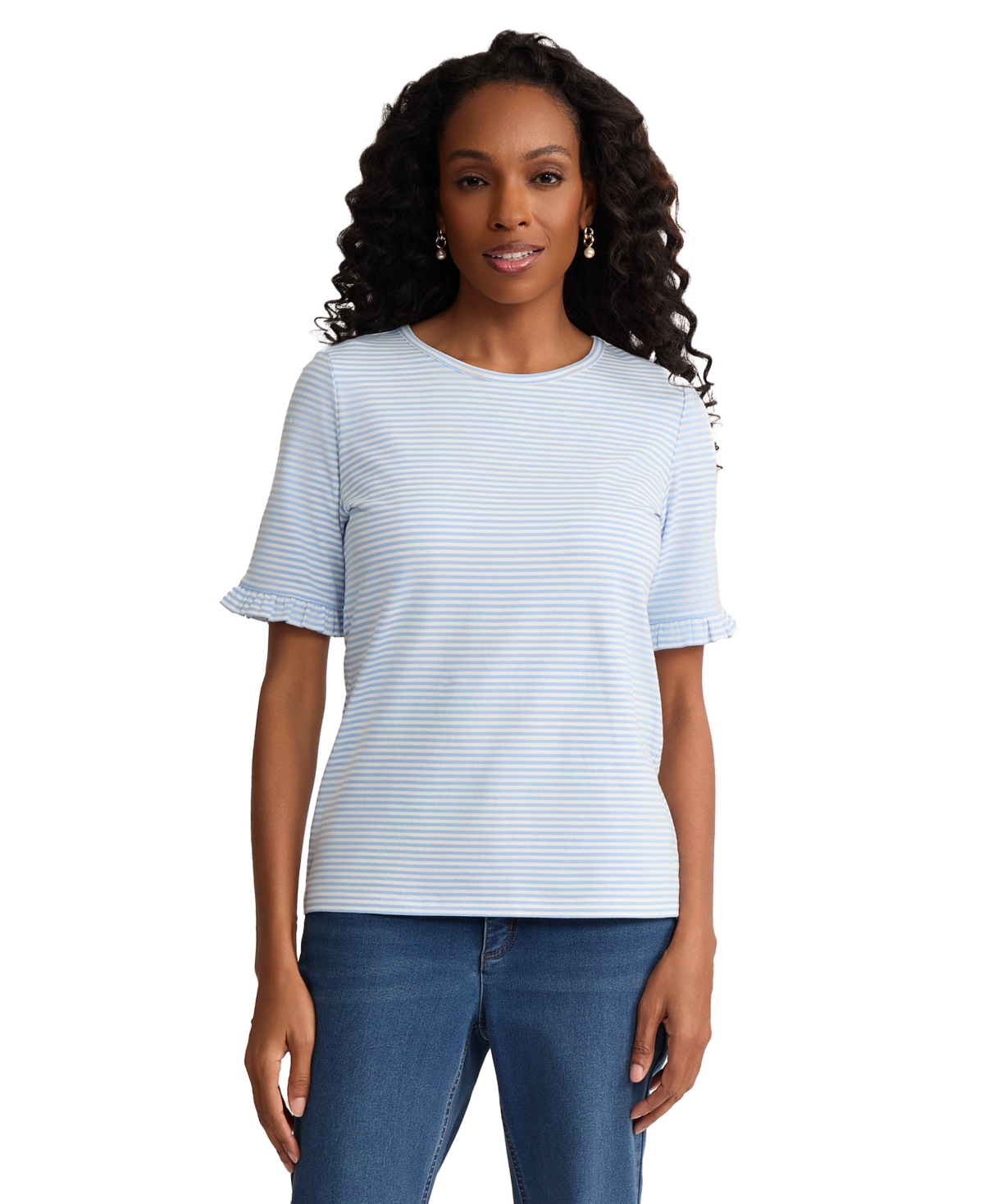 Click here for Jones New York Womens Ruffle Elbow Sleeve Crew Nec... prices